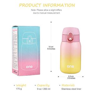 Kids Water Bottle, Double Wall Vacuum Insulated Stainless Steel Bottle for 24 hrs Cooling & 12 hrs Keep Warm, 9oz