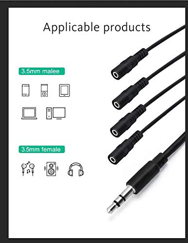 3.5mm Headphone Splitter Cable,ONXE 1/8 Inch AUX Stereo Jack Audio Splitter 1 Male to 2 3 4 Female Adapter Cable for Mp3 Player Mobile Phone Laptop, PC Headphone Speakers(Black)