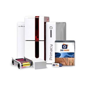 evolis primacy dual sided id card printer & supplies bundle badge machine (pm1h0000rd)