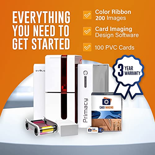 Evolis Primacy Dual Sided ID Card Printer & Supplies Bundle Badge Machine (PM1H0000RD)