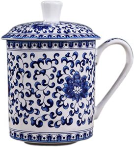 heitiliamu convenient travel home office chinese gongfu loose leaf tea/coffee brewing system- bone china porcelain tea cup/coffee cup/tea mug/coffee mug personal teacup with tea cup lid,blue flowers