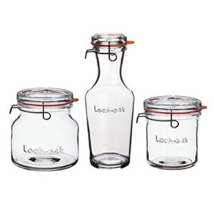 luigi bormioli lock-eat 3 piece jar set 25.25 oz, 50.75 oz, 34 oz, set of 3, clear