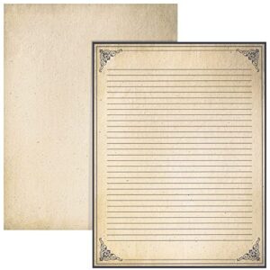 48 Sheets Vintage Lined Paper with Antique Border Design, Aged Stationery for Writing Letters, Invitations (8.5 x 11 In)