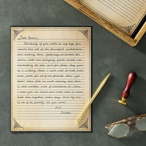 48 Sheets Vintage Lined Paper with Antique Border Design, Aged Stationery for Writing Letters, Invitations (8.5 x 11 In)