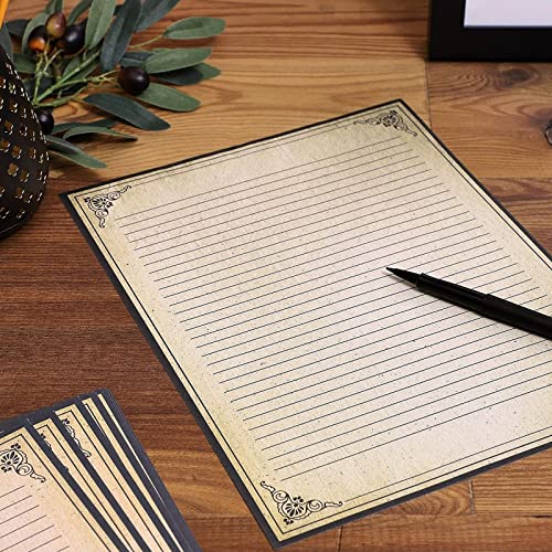 48 Sheets Vintage Lined Paper with Antique Border Design, Aged Stationery for Writing Letters, Invitations (8.5 x 11 In)