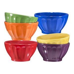 bruntmor porcelain 14 ounce bowl for cereal, soup, rice, desert, ice cream, snack server, multicolor lead and cadimum free, dishwasher & oven safe- set of 6