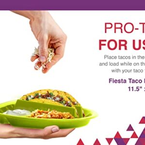 Fiesta Taco Plate by Arrow Home Products, 4 Pack - Each Plate Includes 3 Taco Holders Plus 2 Compartments - BPA Free Plastic, Made in the USA, Dishwasher Safe - Lime Green