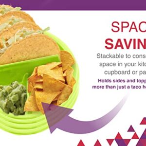 Fiesta Taco Plate by Arrow Home Products, 4 Pack - Each Plate Includes 3 Taco Holders Plus 2 Compartments - BPA Free Plastic, Made in the USA, Dishwasher Safe - Lime Green