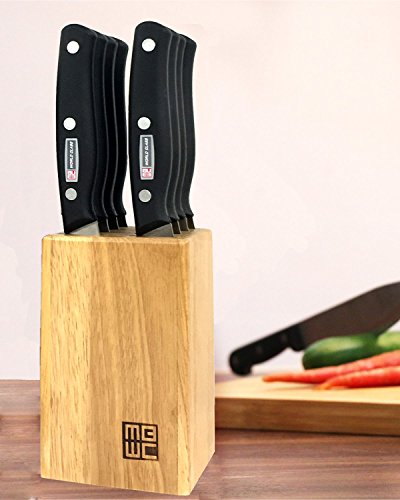 Miracle Blade 8-Piece Steak Knife Block for 4" Steak Knives, Wood Natural Finish