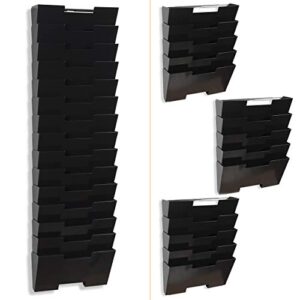 Wallniture Lisbon 15-Tier Wall Mounted File Holder and Desk Organizer, Metal Black Office Organization and Storage Rack