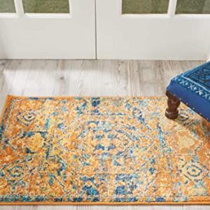 Nourison Passion Persian Teal/Sun 1'10" x 2'10" Area -Rug, Easy -Cleaning, Non Shedding, Bed Room, Living Room, Dining Room, Kitchen (2x3)