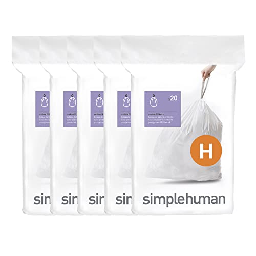 simplehuman Code H Custom Fit Drawstring Trash Bags in Dispenser Packs, 100 Count, 30-35 Liter / 8-9.2 Gallon, White