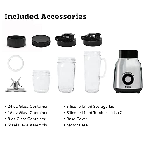 Tribest PBG-5050-A Portable Blender for Shakes and Smoothies with Glass Blender Cups, Chrome