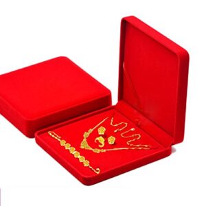 junninggor jewelry set velvet box necklace earring ring necklace bracelet gift display case wedding jewelry storage holder (red)