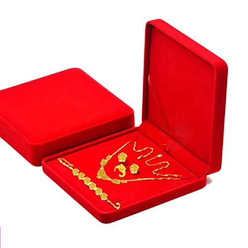 JunningGor Jewelry Set Velvet Box Necklace Earring Ring Necklace Bracelet Gift Display Case Wedding Jewelry Storage Holder (Red)