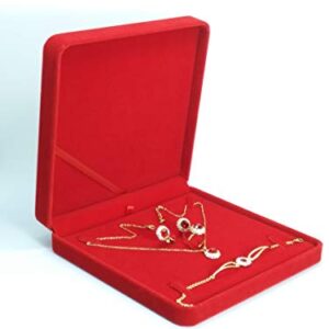 JunningGor Jewelry Set Velvet Box Necklace Earring Ring Necklace Bracelet Gift Display Case Wedding Jewelry Storage Holder (Red)