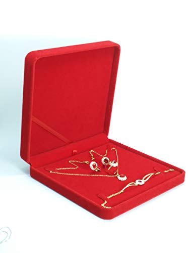 JunningGor Jewelry Set Velvet Box Necklace Earring Ring Necklace Bracelet Gift Display Case Wedding Jewelry Storage Holder (Red)