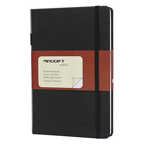 XGATML maggift Thick portátil clásico con Pen Loop - Rayas, tapa dura, Fine piel PU, 120 páginas, 8,4 x 5,7 en, Negro