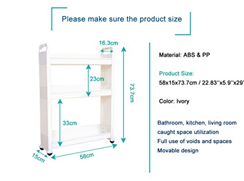 BAOYOUNI Slim Rolling Cart Between Washer Dryer Cabinet Storage Shelf Rack Narrow Slide Out Tower Organizer Space Saving Shelving Units with Wheels (3-Tier)