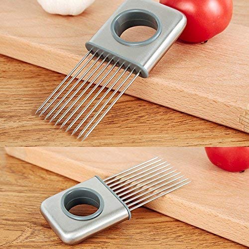 Hvanam Stainless Steel Onion Cut Holder Slicer With 10 Even Prong Easy Hold Vegetable To Cut Tomato Lemon Potatoes And Loosen Meat Kitchen Tools(Silver)