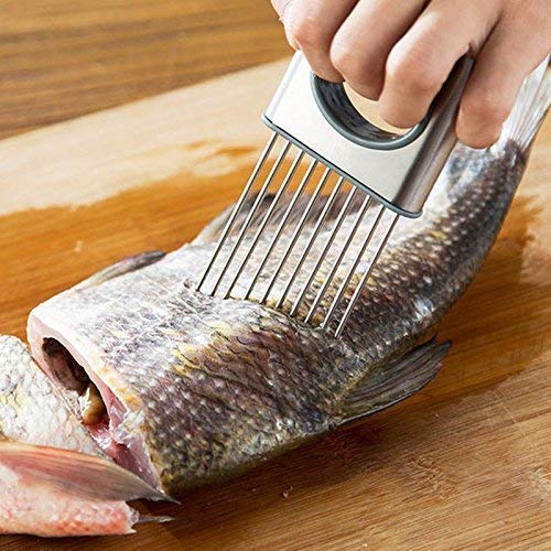 Hvanam Stainless Steel Onion Cut Holder Slicer With 10 Even Prong Easy Hold Vegetable To Cut Tomato Lemon Potatoes And Loosen Meat Kitchen Tools(Silver)