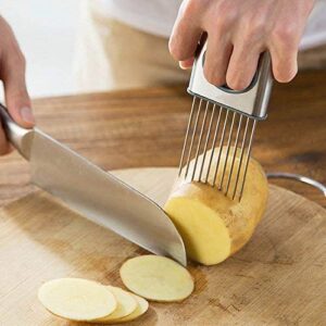 Hvanam Stainless Steel Onion Cut Holder Slicer With 10 Even Prong Easy Hold Vegetable To Cut Tomato Lemon Potatoes And Loosen Meat Kitchen Tools(Silver)