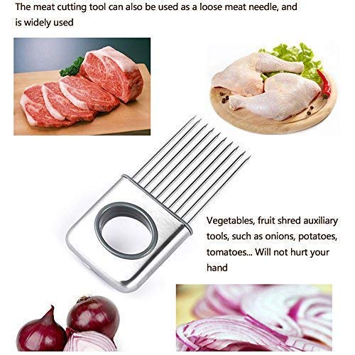 Hvanam Stainless Steel Onion Cut Holder Slicer With 10 Even Prong Easy Hold Vegetable To Cut Tomato Lemon Potatoes And Loosen Meat Kitchen Tools(Silver)