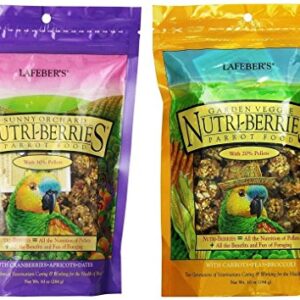 LAFEBER'S Nutri-Berries Parrot Food 2 Flavor Variety Sampler Bundle, (1) Each: Sunny Orchard with Cranberries Apricots Dates, Garden Veggie with Carrots Peas Broccoli (10 Ounces)