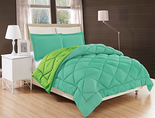 Elegant Comfort All Season Comforter and Year Round Medium Weight Super Soft Down Alternative Reversible 2-Piece Comforter Set, Twin/Twin XL, Aqua/Lime