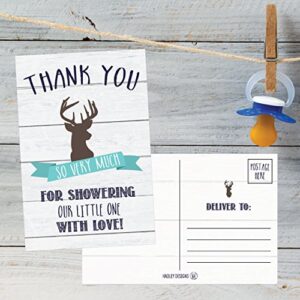 Hadley Designs 50 4x6 Rustic Deer Baby Shower Thank You Postcards Woodland Animals Bulk, Modern Cute Boho Blank Thanks Note Card For Girl or Boy Stationery Appreciation Set