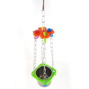 Pet Bird Food Feeding and Drinking Hanging Cup Stainless Steel Coop Hanger Cup and Cup Holder for Parrot Cage Budgie (Big)