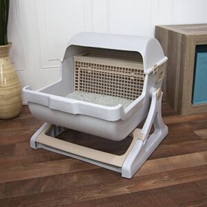 Le you pet semi-automatic quick cleaning cat litter box, Luxury cat toilet(white / milk brown)