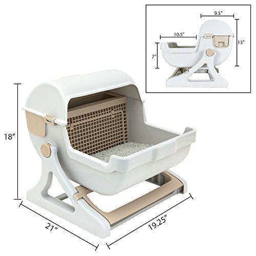 Le you pet semi-automatic quick cleaning cat litter box, Luxury cat toilet(white / milk brown)