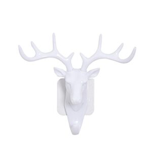 mural art vintage deer head antlers wall hook for hanging clothes hat scarf key deer horns hanger rack wall decoration (white)