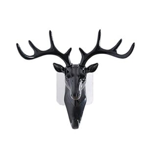 mural art vintage deer head antlers wall hook for hanging clothes hat scarf key deer horns hanger rack wall decoration (black)