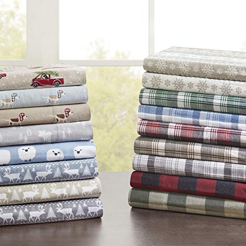 Woolrich Flannel 100% Cotton Sheet Set Warm Soft Bed Sheets with 14" Elastic Pocket, Cabin Lifestyle, Cold Season Cozy Bedding Set, Matching Pillow Case, Queen, Grey Plaid, 4 Piece