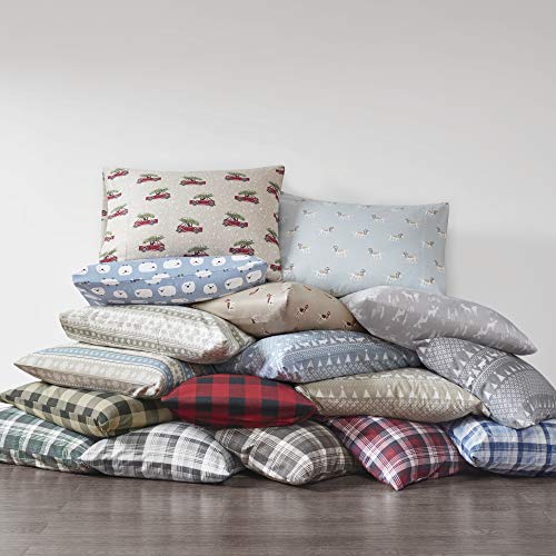 Woolrich Flannel 100% Cotton Sheet Set Warm Soft Bed Sheets with 14" Elastic Pocket, Cabin Lifestyle, Cold Season Cozy Bedding Set, Matching Pillow Case, Queen, Grey Plaid, 4 Piece