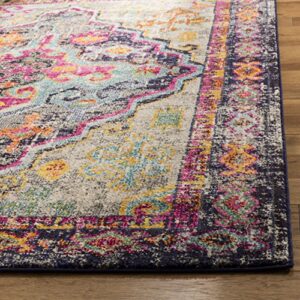 SAFAVIEH Monaco Collection Area Rug - 8' x 10', Grey & Fuchsia, Boho Chic Medallion Distressed Design, Non-Shedding & Easy Care, Ideal for High Traffic Areas in Living Room, Bedroom (MNC247R)