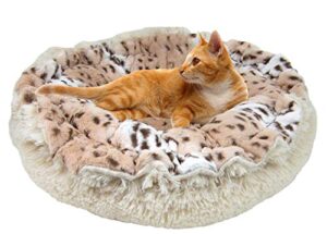 bessie and barnie ultra plush aspen snow leopard/blondie shag deluxe dog/pet lily pod bed