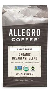 allegro coffee organic breakfast blend whole bean coffee, 12 oz