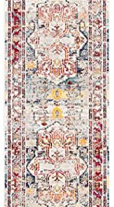 SAFAVIEH Crystal Collection Runner Rug - 2'2" x 7', Light Blue & Red, Medallion Distressed Design, Non-Shedding & Easy Care, Ideal for High Traffic Areas in Living Room, Bedroom (CRS503C)