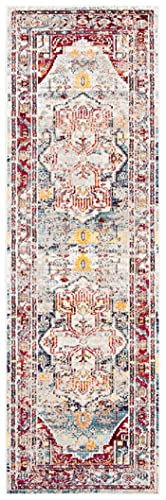 SAFAVIEH Crystal Collection Runner Rug - 2'2" x 7', Light Blue & Red, Medallion Distressed Design, Non-Shedding & Easy Care, Ideal for High Traffic Areas in Living Room, Bedroom (CRS503C)