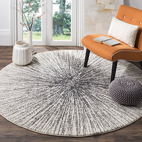 SAFAVIEH Evoke Collection Area Rug - 3' Round, Black & Ivory, Abstract Burst Design, Non-Shedding & Easy Care, Ideal for High Traffic Areas in Living Room, Bedroom (EVK228K)