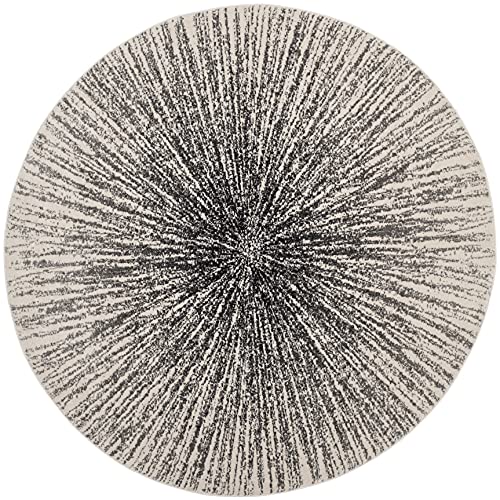 SAFAVIEH Evoke Collection Area Rug - 3' Round, Black & Ivory, Abstract Burst Design, Non-Shedding & Easy Care, Ideal for High Traffic Areas in Living Room, Bedroom (EVK228K)