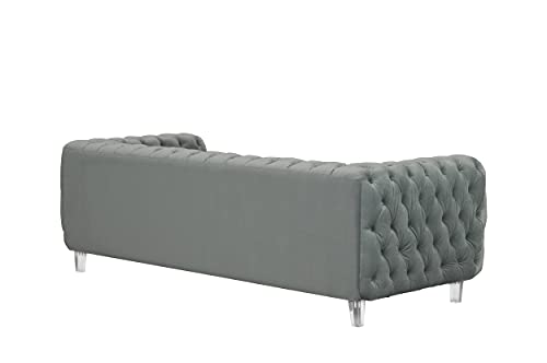 Iconic Home Modern Contemporary Tufted Velvet Down-Mix Cushons Acrylic Leg Sofa, Grey