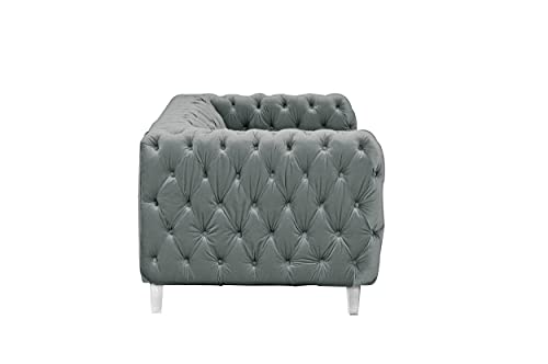 Iconic Home Modern Contemporary Tufted Velvet Down-Mix Cushons Acrylic Leg Sofa, Grey