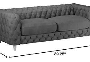 Iconic Home Modern Contemporary Tufted Velvet Down-Mix Cushons Acrylic Leg Sofa, Grey