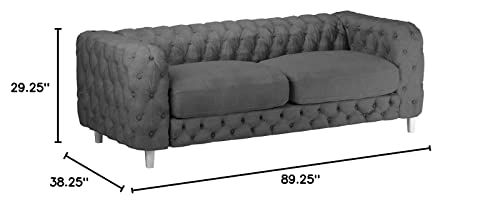 Iconic Home Modern Contemporary Tufted Velvet Down-Mix Cushons Acrylic Leg Sofa, Grey