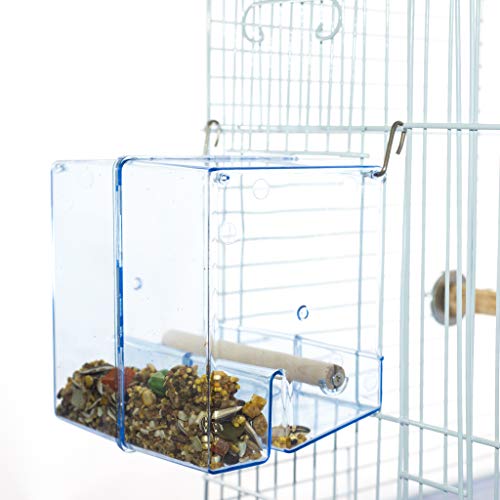 Birds LOVE Bird Feeder Seed Catcher Tray Hanging Cup Food Dish for Parrot Cage for Small Birds Lovebirds Cockatiels Canaries Sun Conures Blue