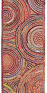 SAFAVIEH Cape Cod Collection Runner Rug - 2'3" x 8', Red & Multi, Handmade Boho Braided Circles Jute & Cotton, Ideal for High Traffic Areas in Living Room, Bedroom (CAP203A)